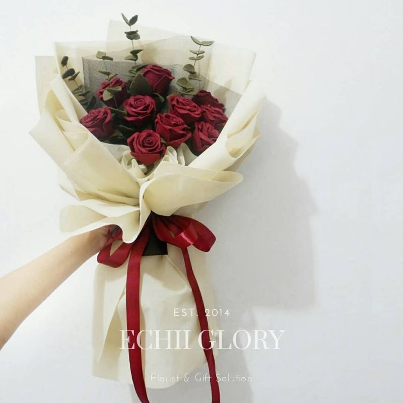 Jual READY Buket bunga flanel maroon kado wisuda ultah wedding ...