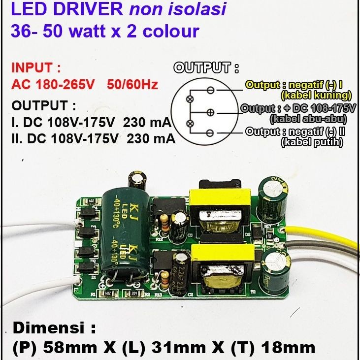 Jual LED Driver 36 - 50 Watt x 2 Colour 230 mA AC - DC Tanpa Casing | Shopee Indonesia