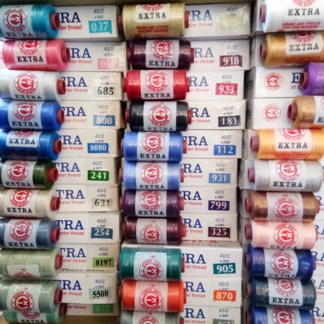 Jual Benang jahit extra lusinan (boleh campur warna) / benang extra 500 ...