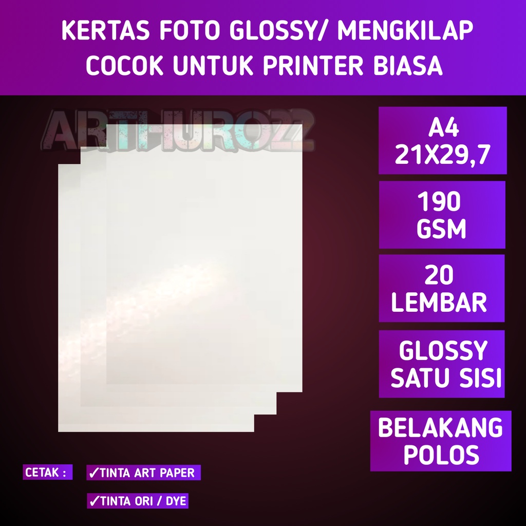 Jual Kertas foto Glossy 190 gsm A4 isi 20 lembar/Glossy photo paper ...