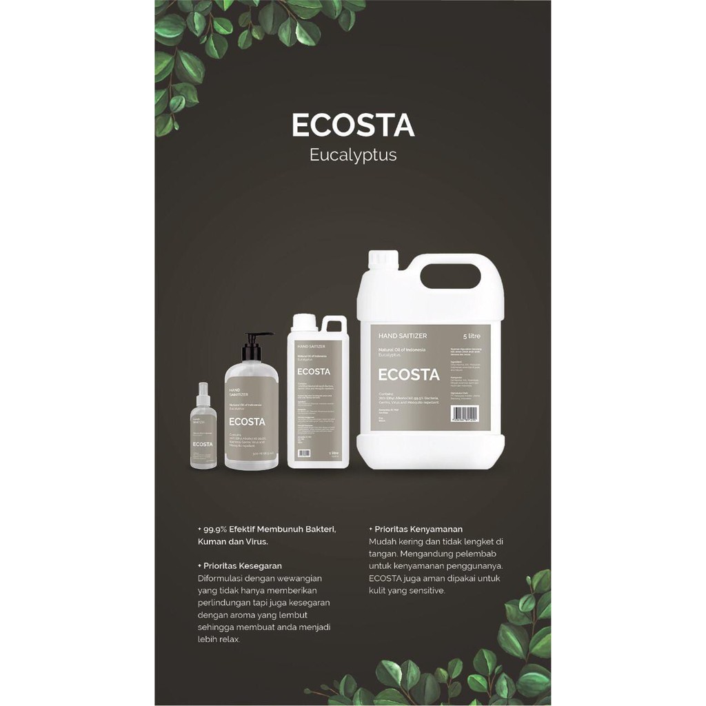 Jual Hand Sanitizer ECOSTA 70% Alkohol Kemenkes RI PKD - 500ML | Shopee ...