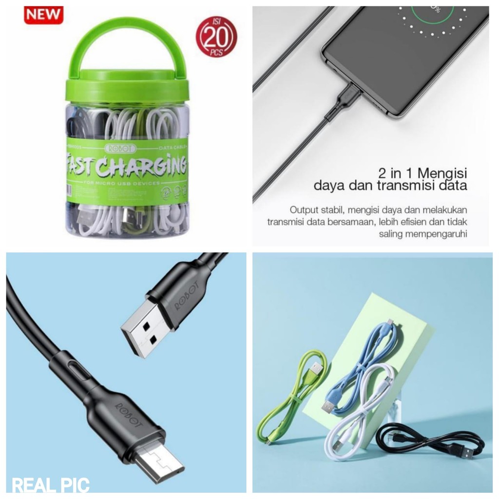 Jual KABEL DATA ROBOT RBM100S 2A MICRO USB 100CM DATA CABLE COLORFULL ...