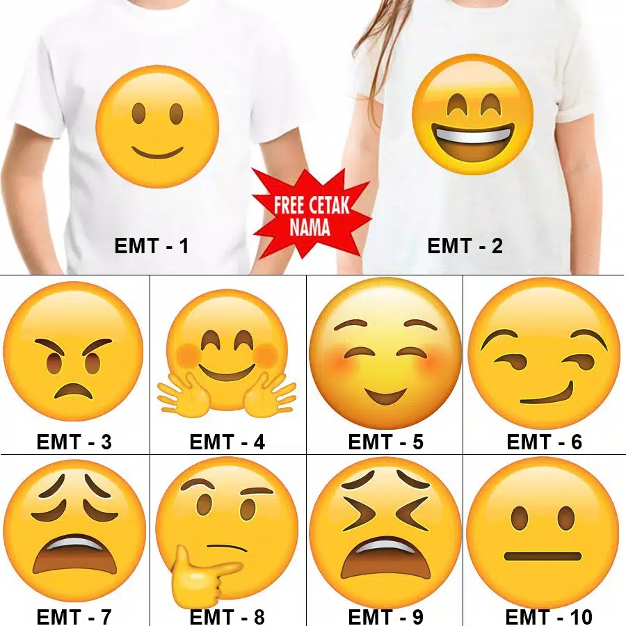 Jual Kaos Emoticon Smiley Anak Dewasa Custom Couple FREE NAMA | Shopee ...