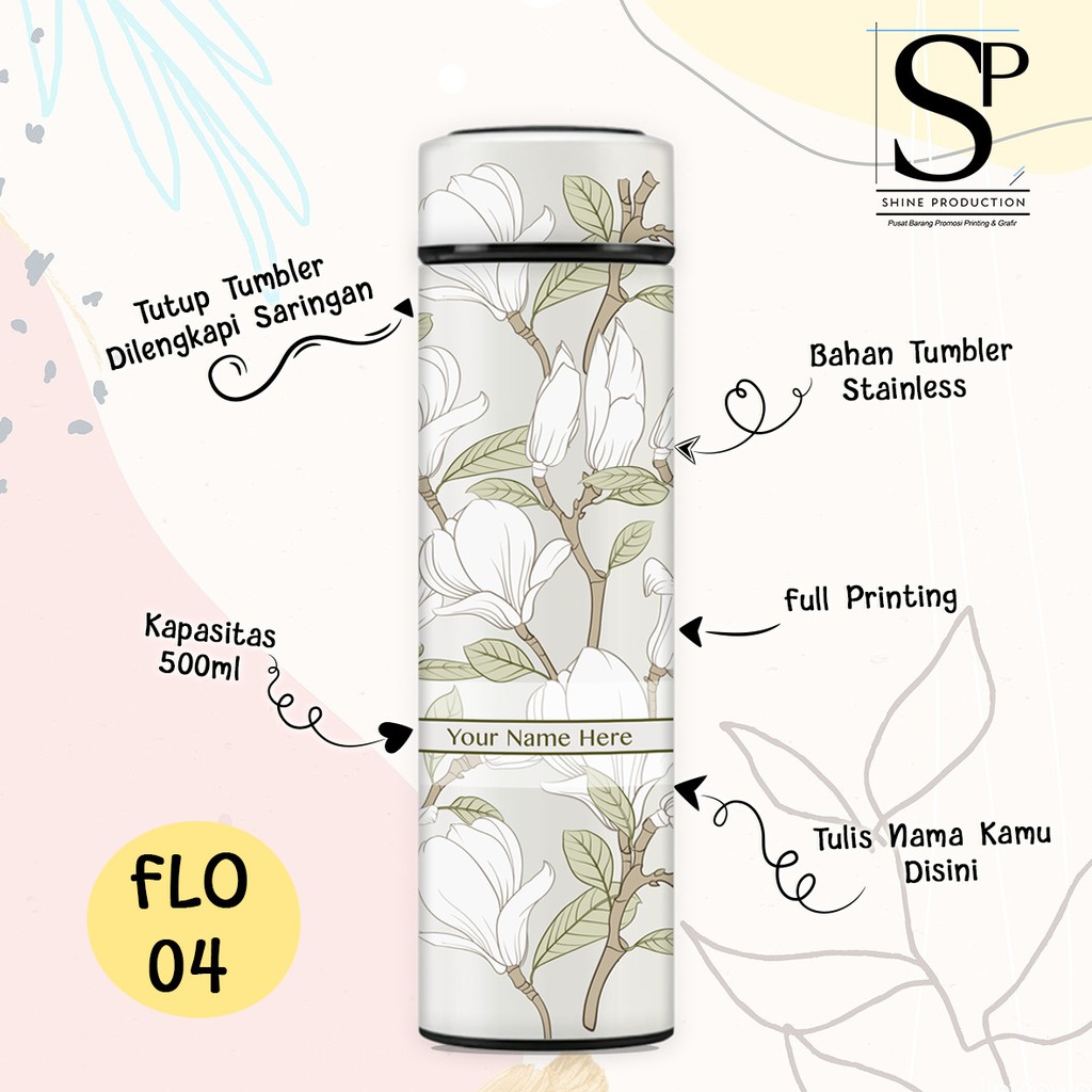Jual Botol Minum Motif Bunga (Bisa Custom Nama + Full Printing Sampai ...