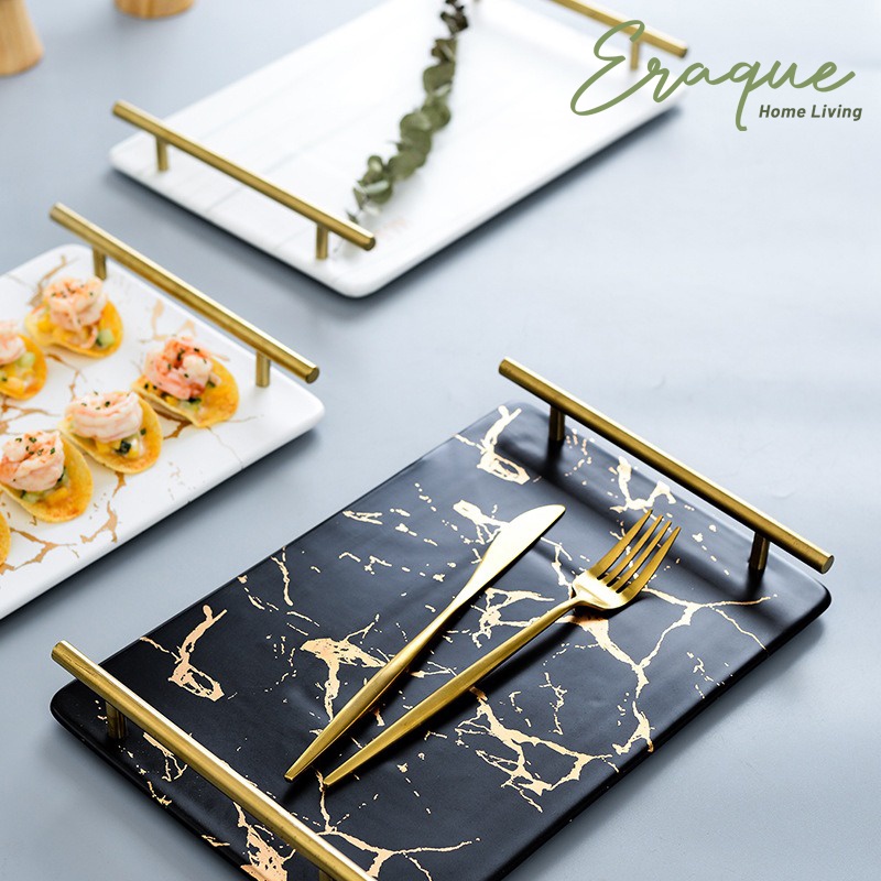 Jual Javi Marble Tray Gold Handle / Nampan Tatakan Keramik Marble ...