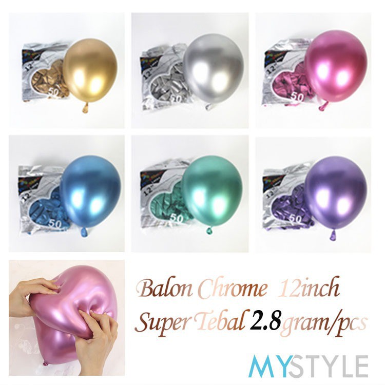 Jual BALON LATEX METAL CHROME 12 INCH PACK (1 PACK = 50 PCS) METALIK ...