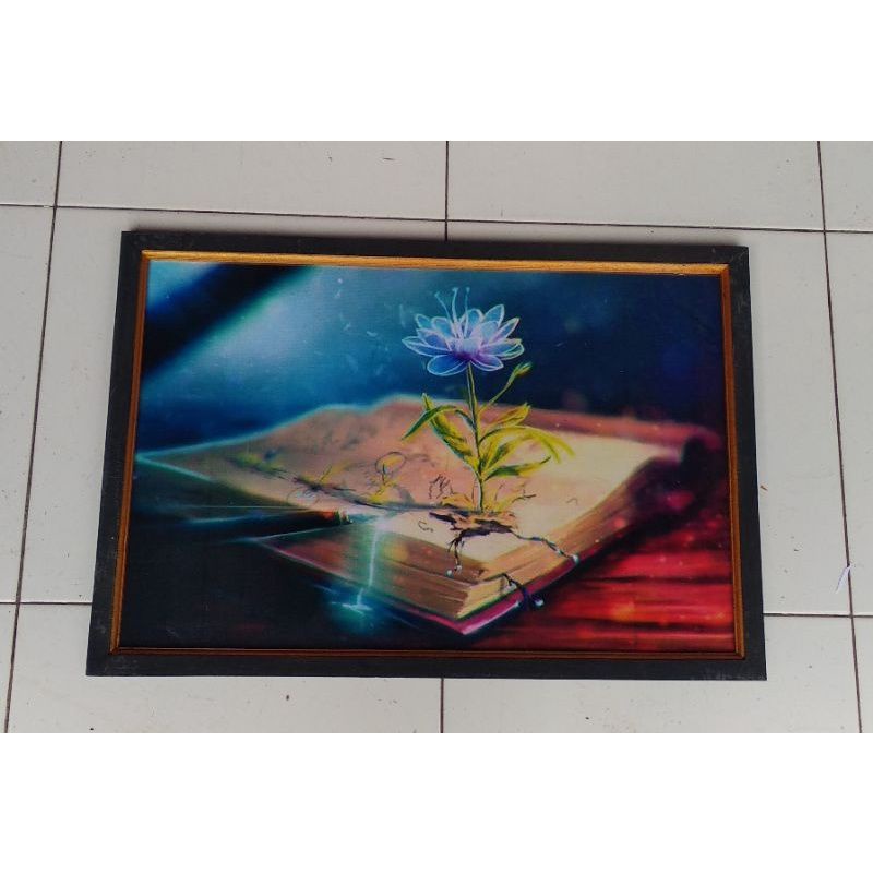 Jual hiasan dinding lukisan cetak bunga dan buku plus bingkai ukuran ...