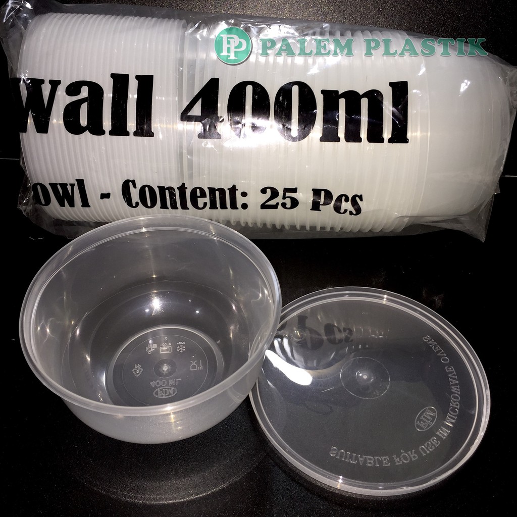Jual Food Container Kotak Makanan Plastik 400ml Bulat + Tutup Isi 25pcs ...