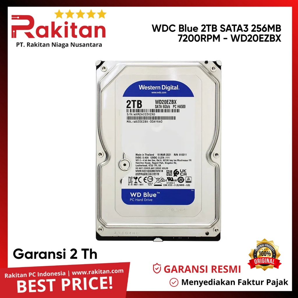 Jual WDC 2TB SATA3 256MB 7200RPM Blue - WD20EZBX - GARANSI RESMI 2TH ...