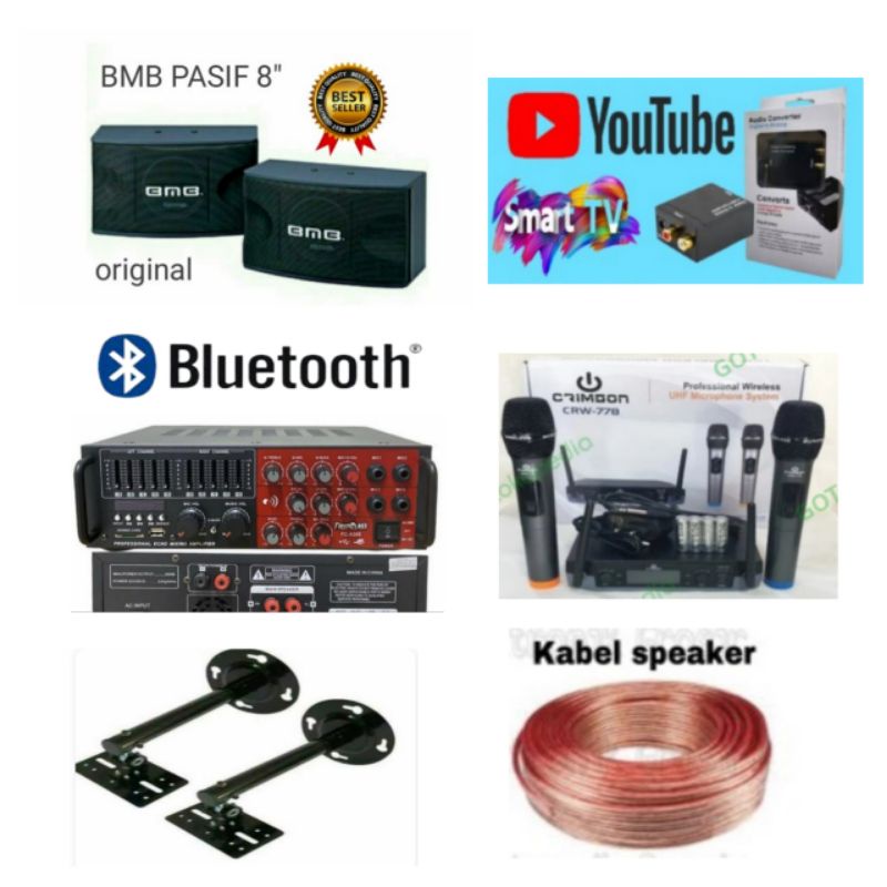 Jual paket sound system BMB CS-350V, amplifier FIRSTCLASS FC-A 389, USB, bluetooth, mic wireless ...