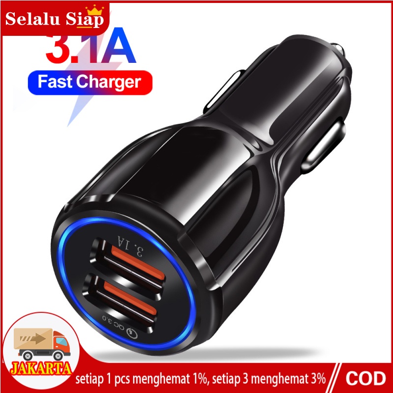 Jual USB Mobil Charger Mobil Fast Charging 3.0 3.1A 2 Port | Shopee ...