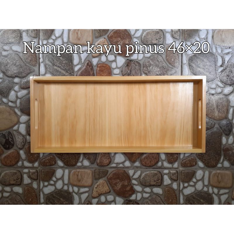 Jual Baki Kayu/Nampan kayu/Tray kayu pinus panjang 46x20x4cm pegangan ...