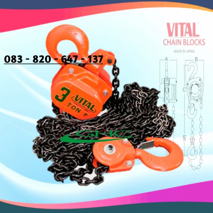 Jual DLN | Chain block 3 ton x 15 meter JAPAN VITAL VP5-30 Takel Manual ...