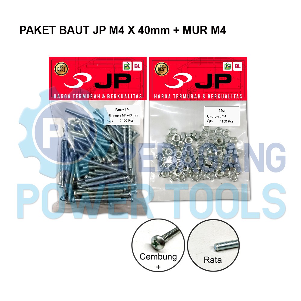 Jual PAKET 2 SET BAUT MUR 4x40 BAUT JP M 4 x 40 MM MUR M4 SKRUP ISI 100 PCS | Shopee Indonesia