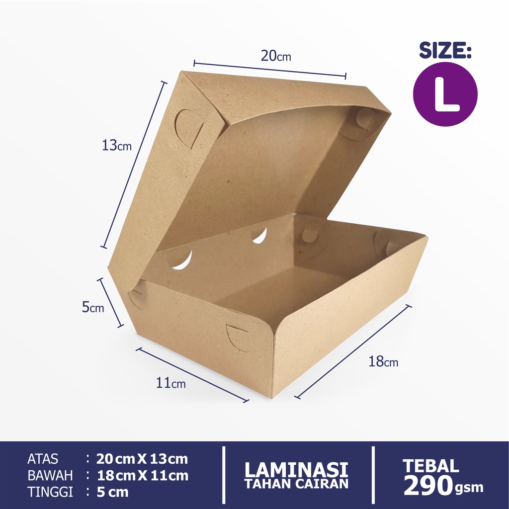 Jual Paper Lunch Box coklat kraft ukuran L tebal 290 gsm/ kotak makan / dus nasi | Shopee Indonesia