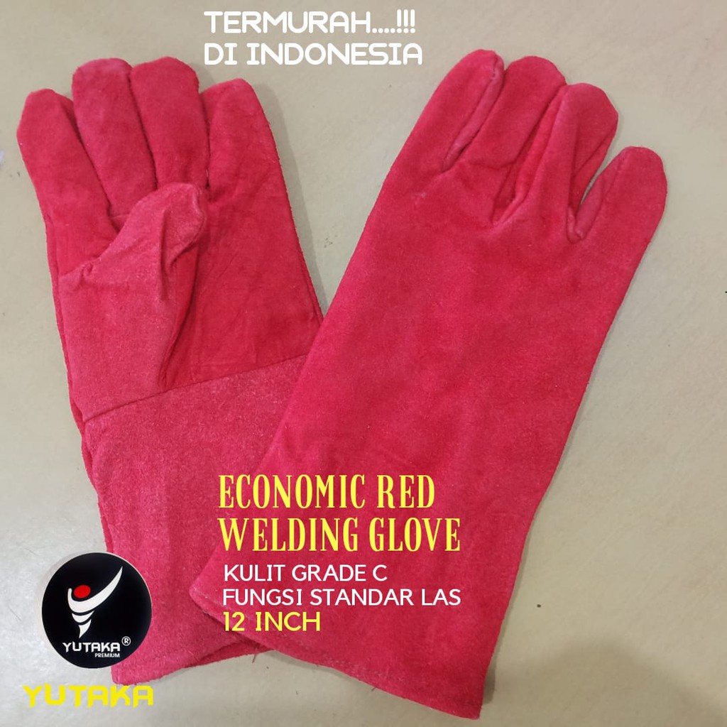 Jual SARUNG TANGAN LAS KULIT MERAH 12inch murah/sarung tangan las ...