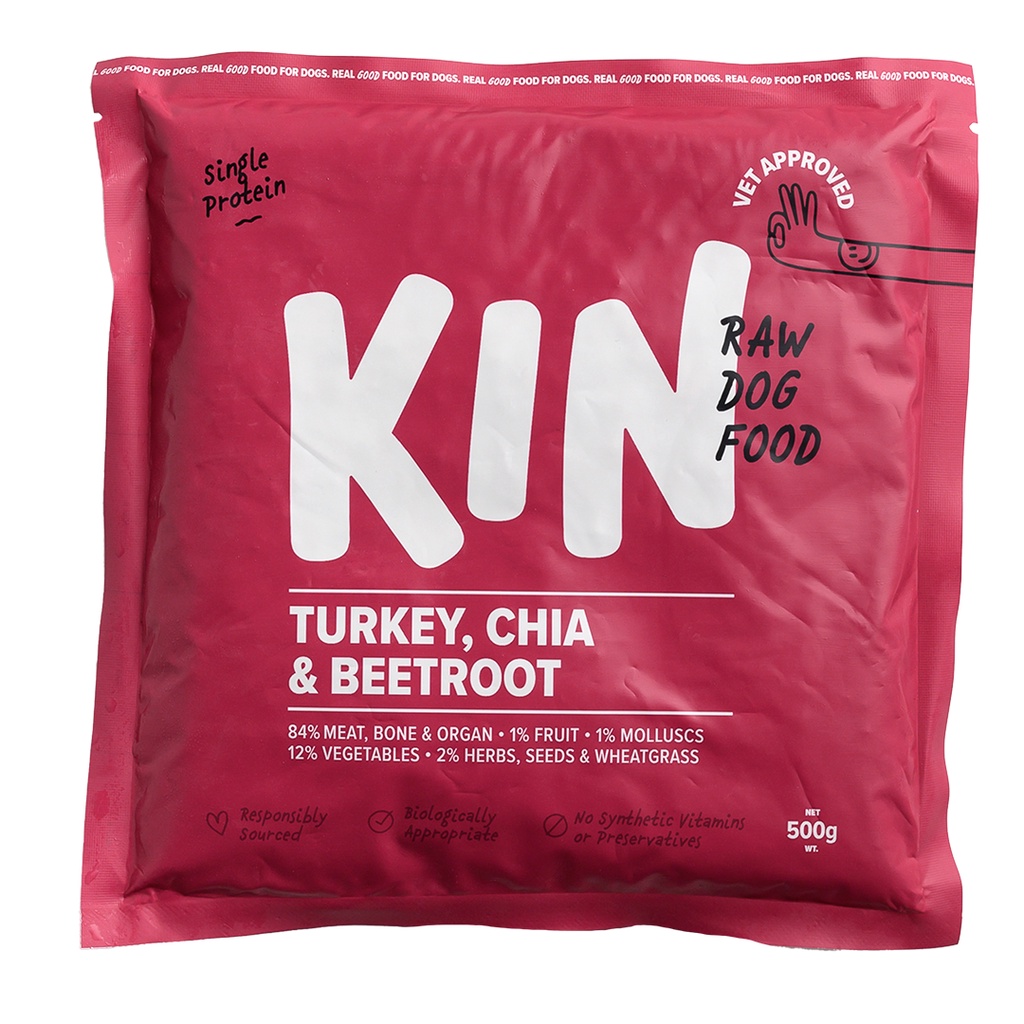 Jual KIN DOG FOOD Turkey, Chia & Beetroot 500g | Shopee Indonesia