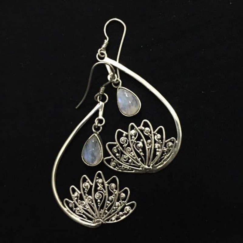 Jual Anting Earrings Silver Perak Bali Panjang Lotus Teratai Batu ...