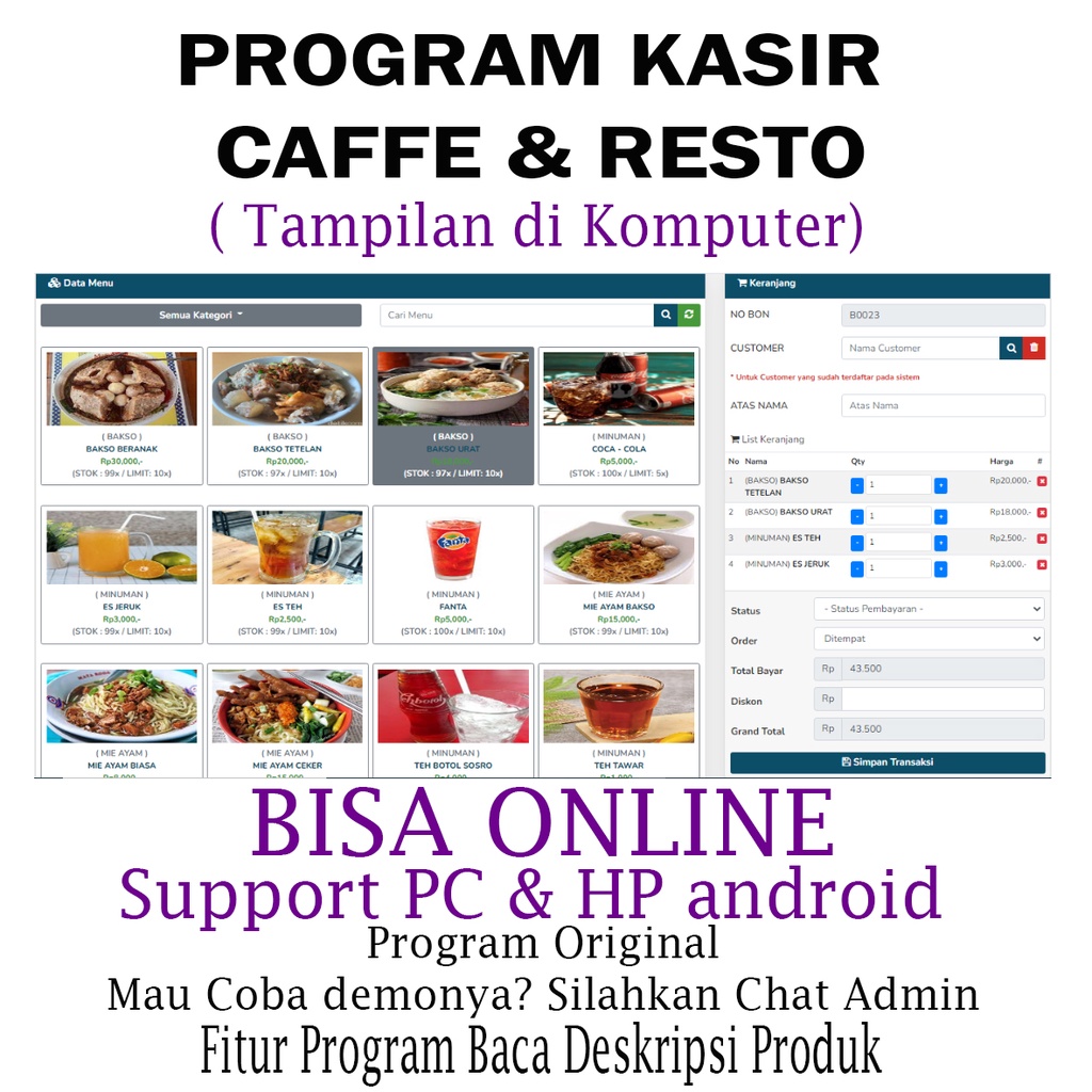 Jual APLIKASI KASIR KAFE & RESTO/F&B/Warung Makan | Shopee Indonesia