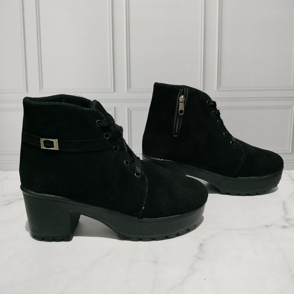 Jual Sepatu Buts Boots Booth Bood Hitam Hak Hiils Tinggi Korean Style ...