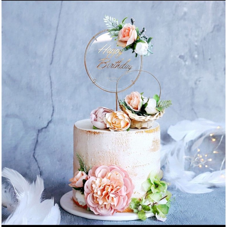 Jual topper cake HAPPY BIRTHDAY bunga acrylic | Shopee Indonesia