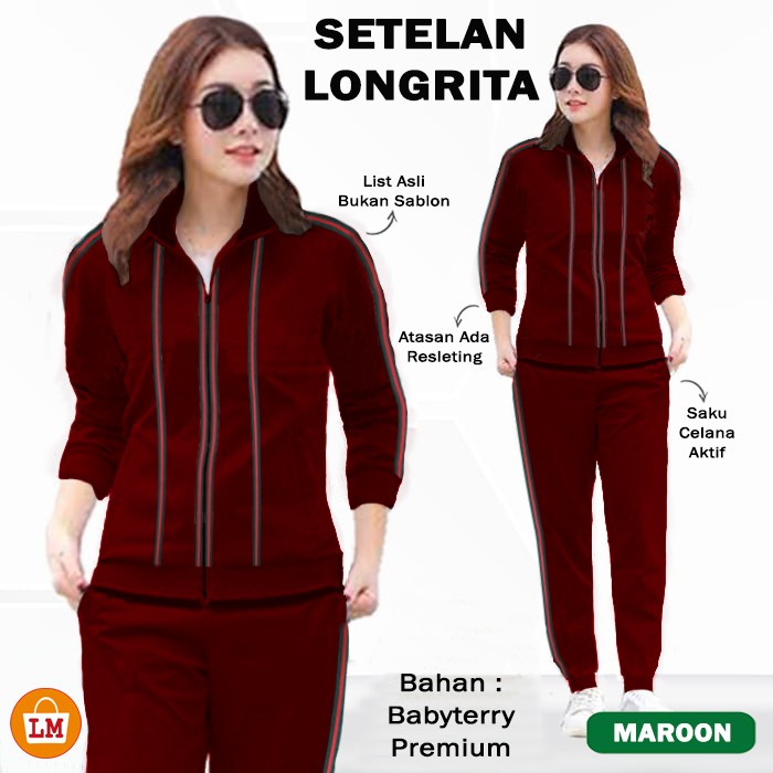 Jual Setelan Kaos Olahraga LONGRITA Training Senam Wanita Babyterry Big Size Oversize Jumbo XL ...