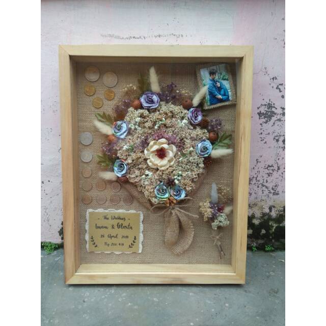 Jual Mahar Rustic Flower Bouquet Edelweiss/Mahar Frame 3D Kayu Pinus ...