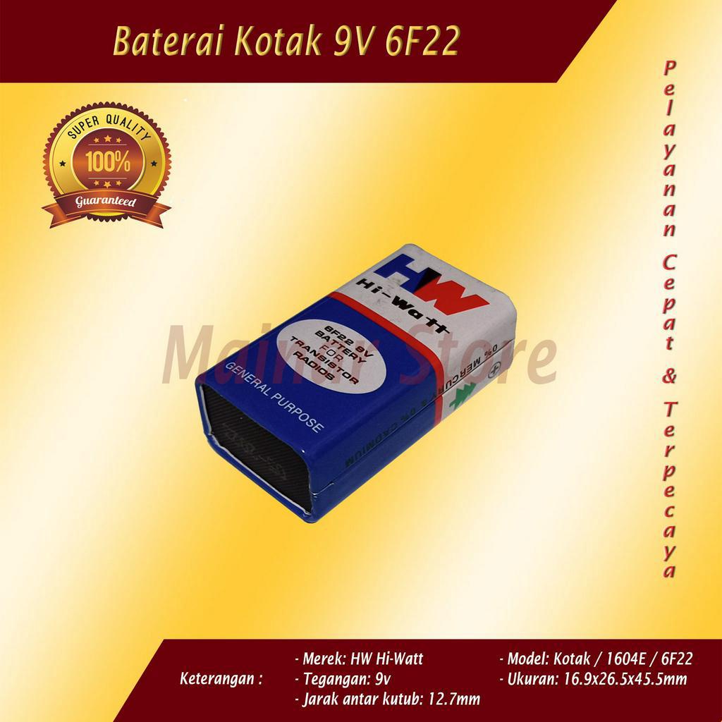 Jual Baterai Kotak 9v HW Batere Hi Watt 1604E 6F22 Batre Battery ...