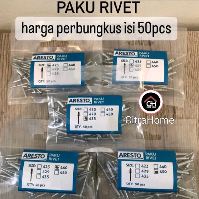 Jual Paku Rivet Aresto 5 Ukuran Harga perbungkus isi 50pcs | Shopee ...