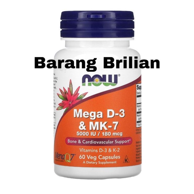 Jual Now Foods Mega D3MK7 D3 5000 IU MK7 180 mcg Vitamin D-3 MK-7 60 ...