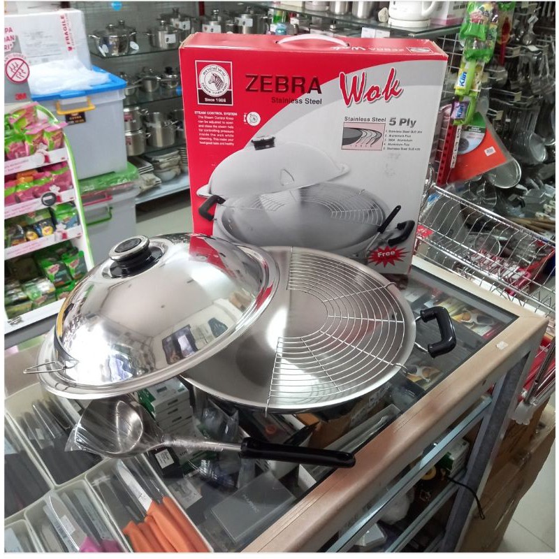 Jual 176239 5 Ply Chinese Wok 38cm W/Lid & Wire, Zebra Thailand, Wajan ...