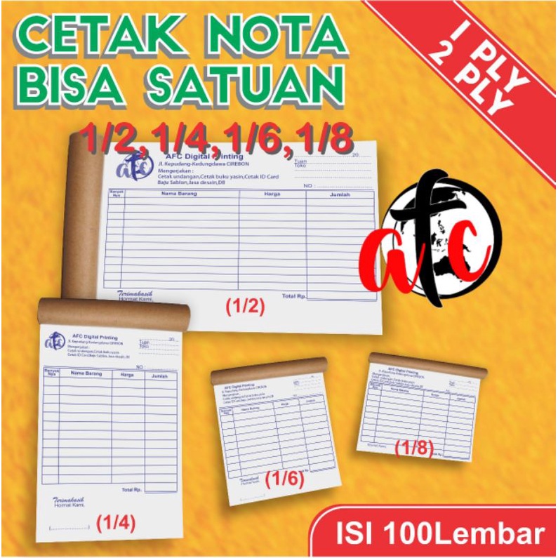 Jual Cetak Nota satuan(isi 100Lembar) Full warna murah 1ply dan 2ply ...