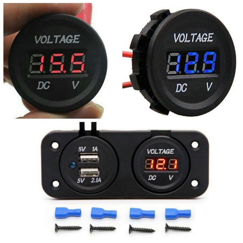 Jual volt meter voltmeter aki motor plus chager usb sepasang model ...