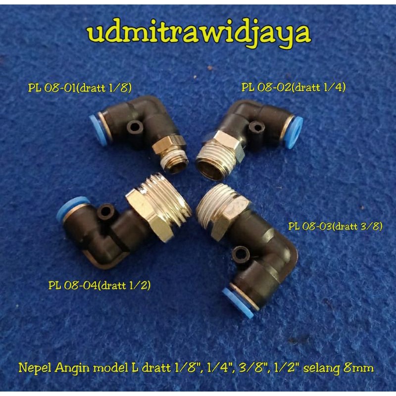 Jual Fitting pneumatic / sambungan selang angin 8mm Model L dratt 1/8 , 1/4 , 3/8 , 1/2 ...