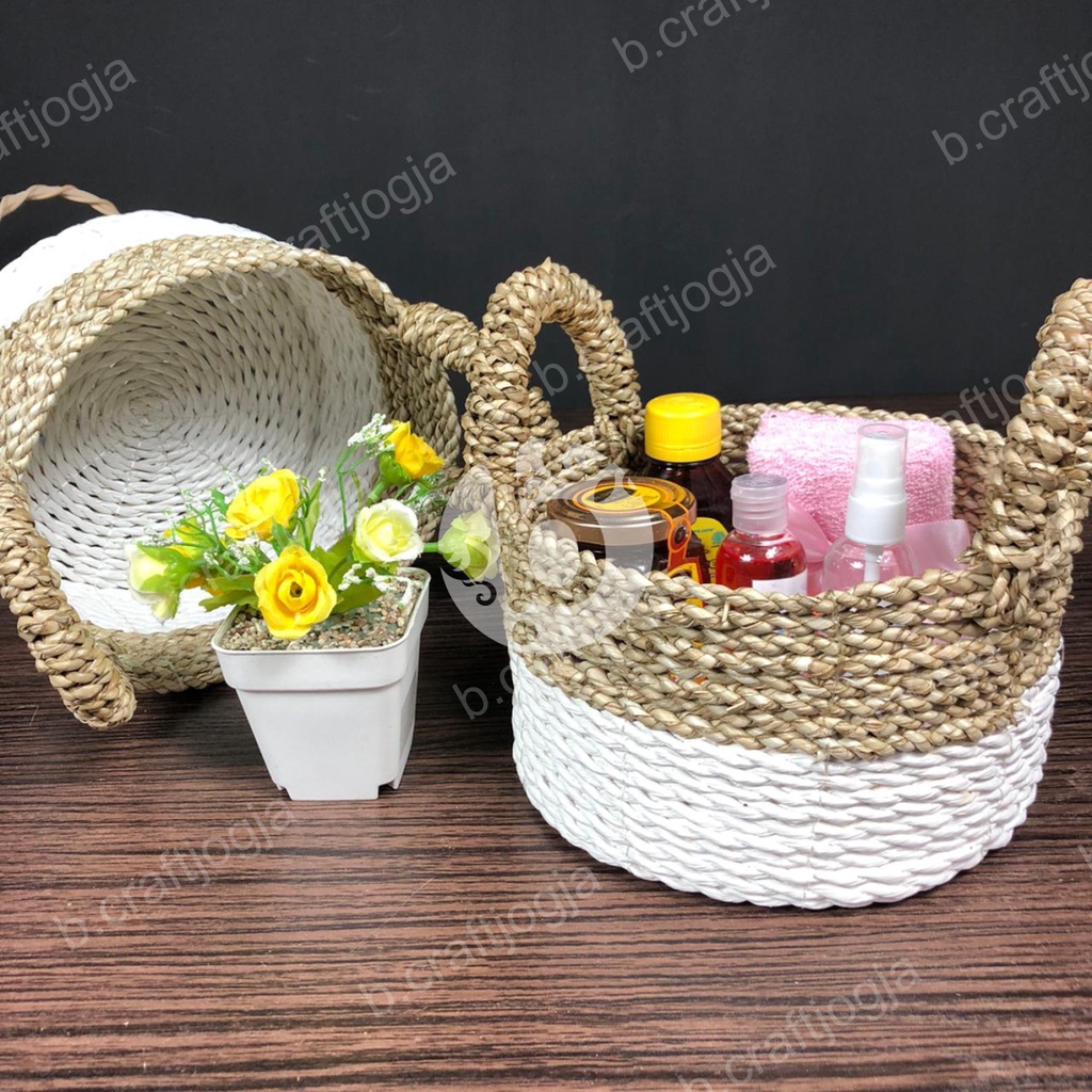 Jual Keranjang Hampers Tempat Parcel Anyaman Seagrass Bulat Handle ...