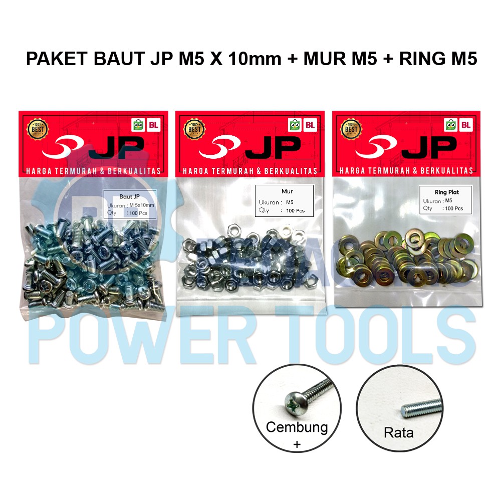 Jual PAKET 3 SET JP M 5x10 BAUT MUR RING PLAT M 5 x 10 MUR M5 ISI 100 ...