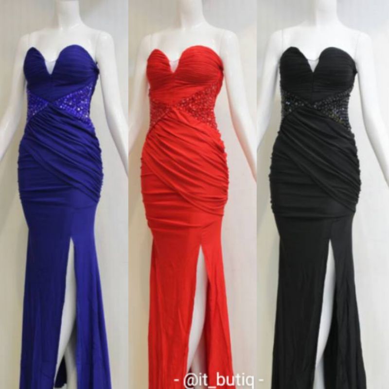 Jual LongDress kemben hitam merah biru electric - Gaun pesta kondangan ...