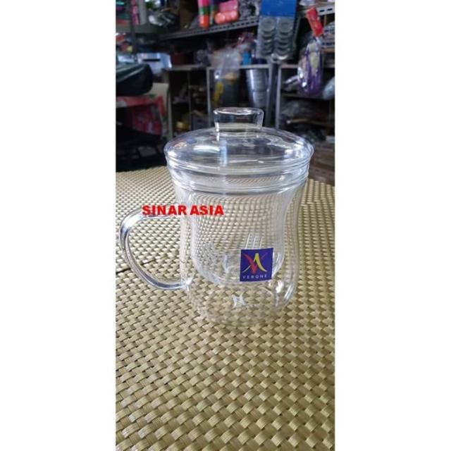 Jual Gelas Beling Saringan Teh Tea Glass Mug Strainer Verone 350ml ...