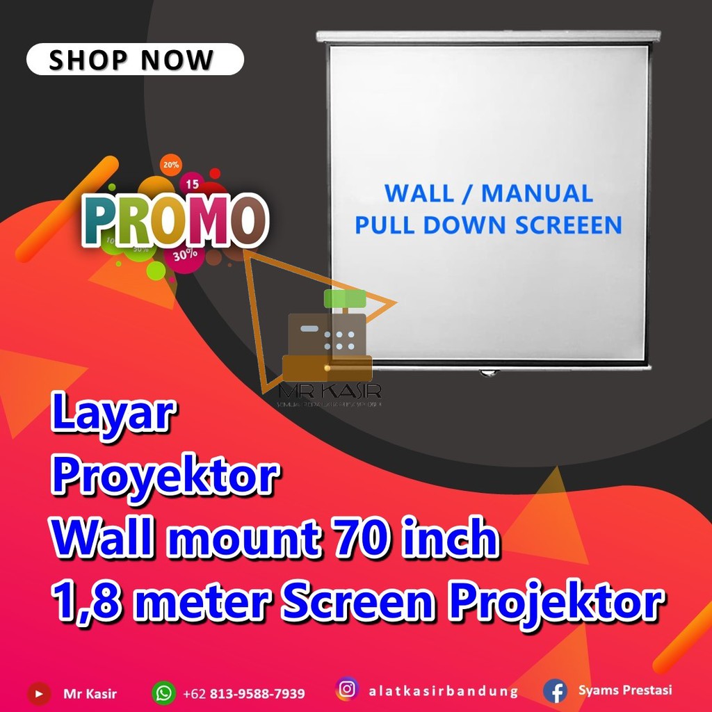 Jual Layar Proyektor Wall Mount 70 inch 1:1 Screen Projektor Dinding ...
