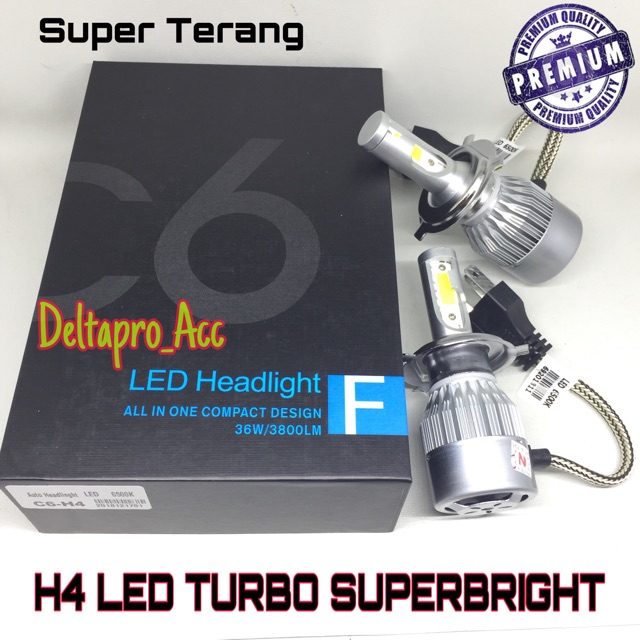 Jual Bohlam Led Headlight H4 C6 Turbo Black Untuk Lampu Utama H4 Mobil ...