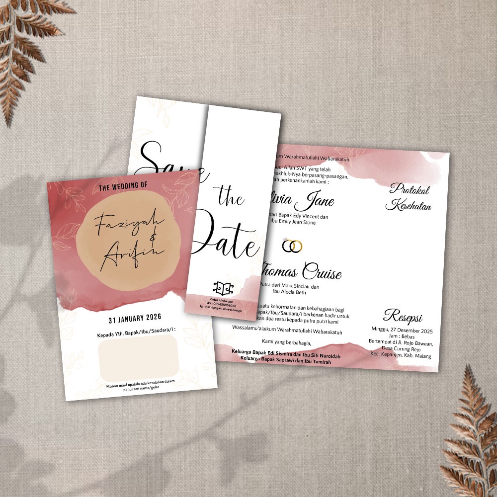 Jual undangan lipat 3 modern rustik sembur biru abu maroon / undangan ...