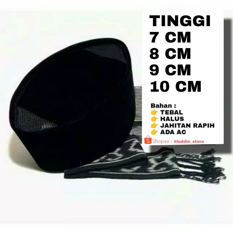 Jual Songkok hitam,peci hitam tinggi 7cm/8cm/9cm/10cm,kopiah Hitam ac ...