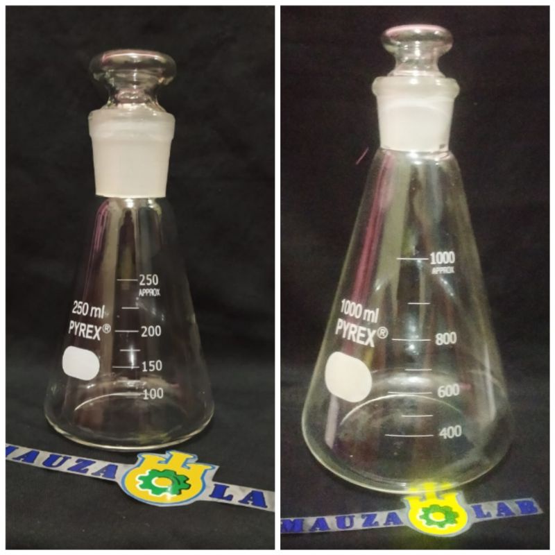 Jual Erlenmeyer 250ml,300ml,500ml dan 1000ml pyrex asah+tutup 29/32 ...