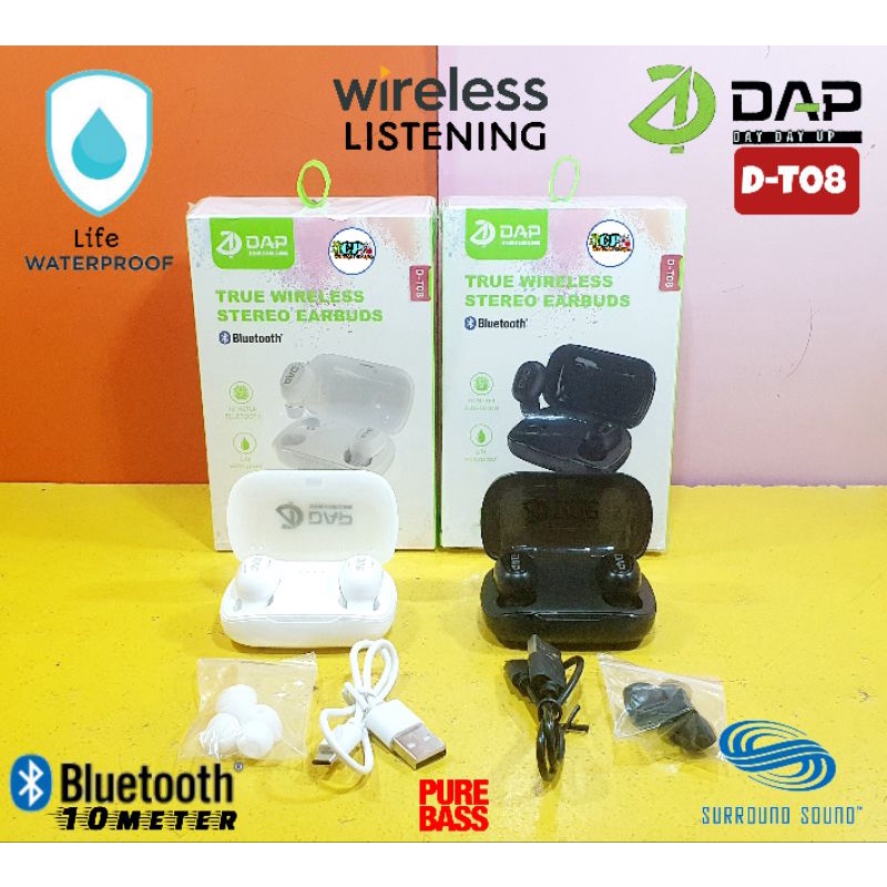 Jual Headset Earphone TWS DAP D-T08 Wireless Bluetooth | Shopee Indonesia