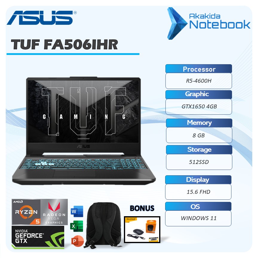 Jual ASUS TUF FA506IHR GTX1650 4GB RYZEN 5 4600H 8GB 512SSD W11+OHS 15 ...