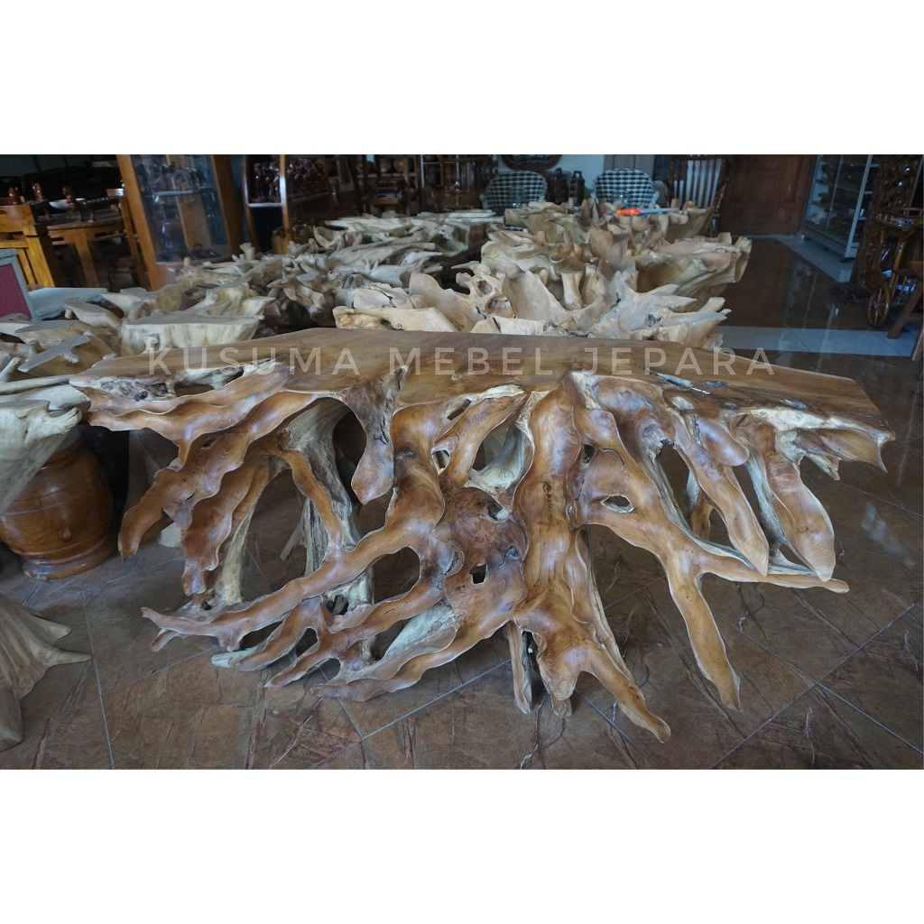 Jual Meja Konsul Akar Bonggol Kayu Jati Ukir Relung Daun - Panjang ...