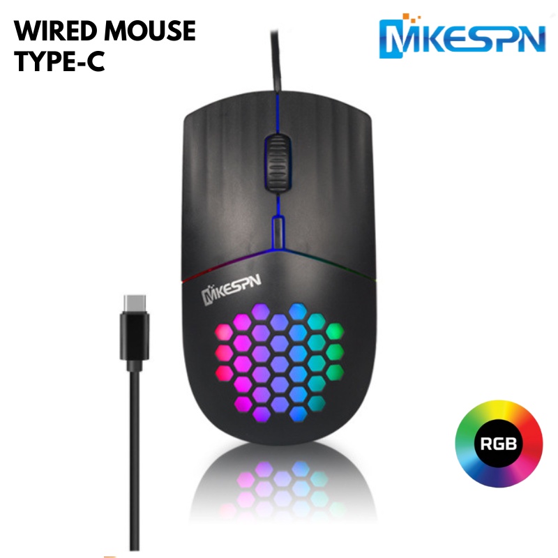 Jual Type C Mouse Wired Honeycomb Colorful Lights DPI 1600 Connect ...