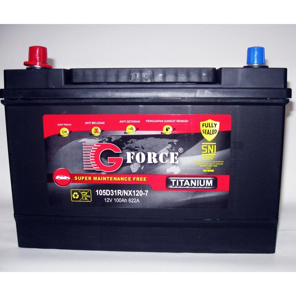 Jual G Force Aki Mobil Titanium MF NX120-7/105D31R 100AH 12V | Shopee ...