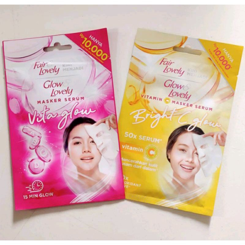 Jual FAIR & LOVELY Multivitamin Serum Sheet Mask Vita Glow dan Bright C glow / Masker Wajah 20g ...