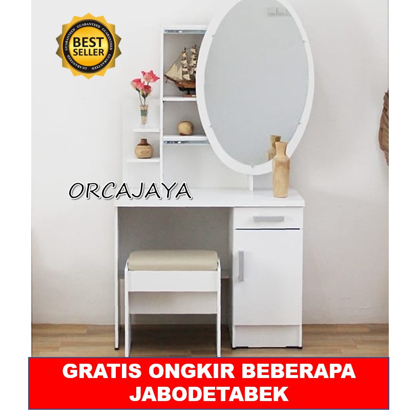 Jual Meja Rias MR 005 Sliding Putih Kaca Oval Design Modern & Elegan ...